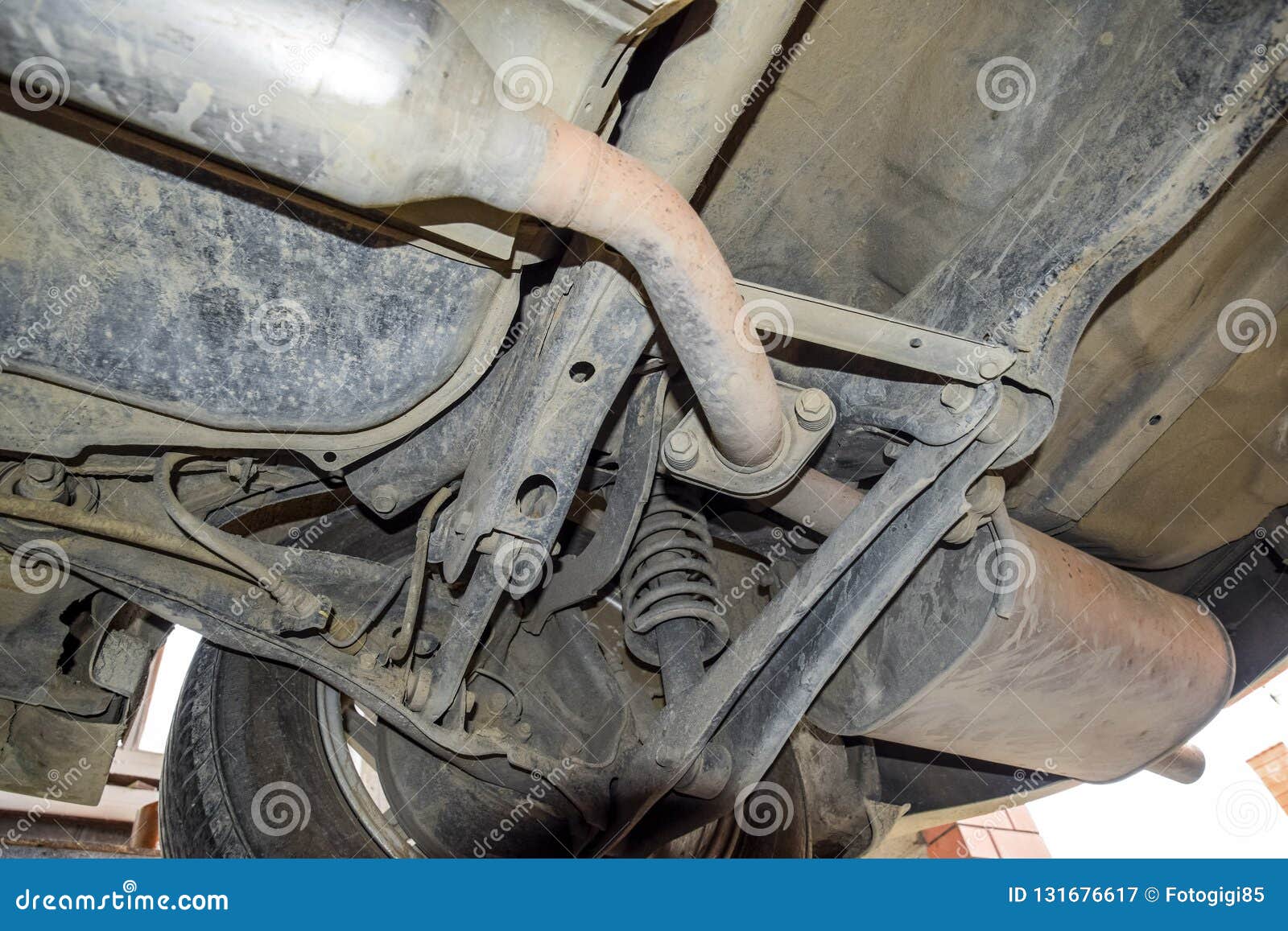 Bottom view of a car. stock image. Image of body, carrepairshop - 131676617