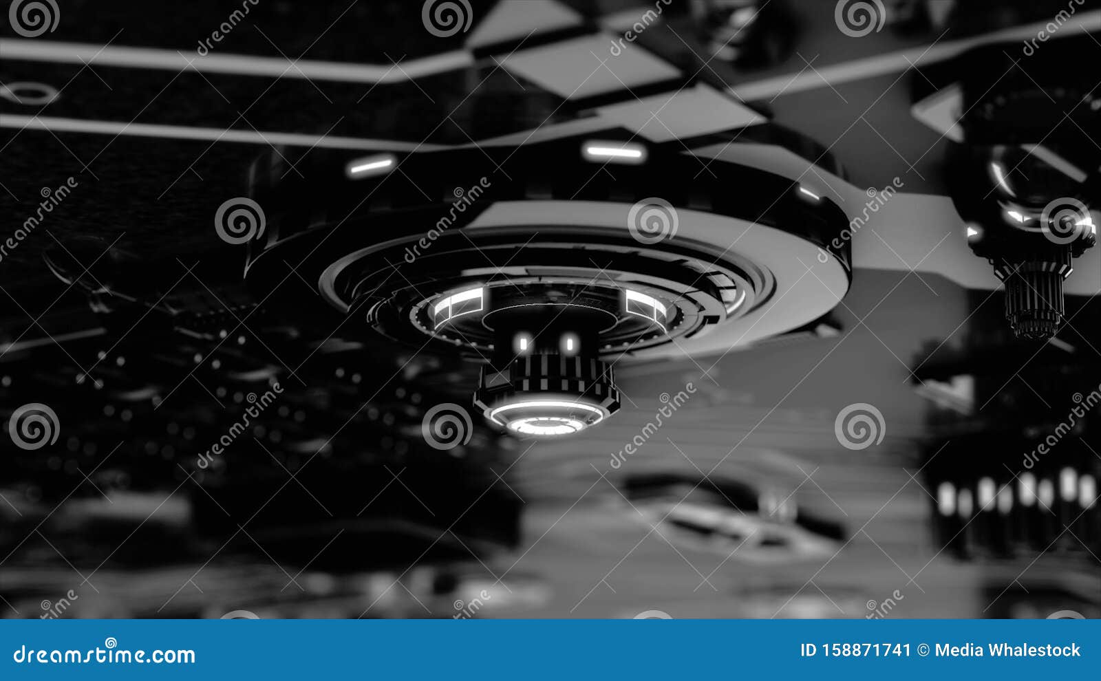 Bottom View of the Circuit Microchip and Its Elements, Monochrome ...