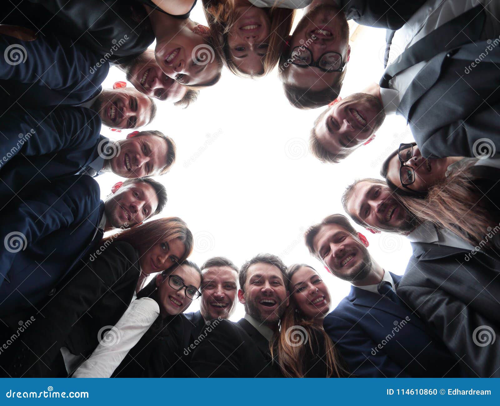 Large Business Team is Forming a Circle and Looking at the Camera Stock ...