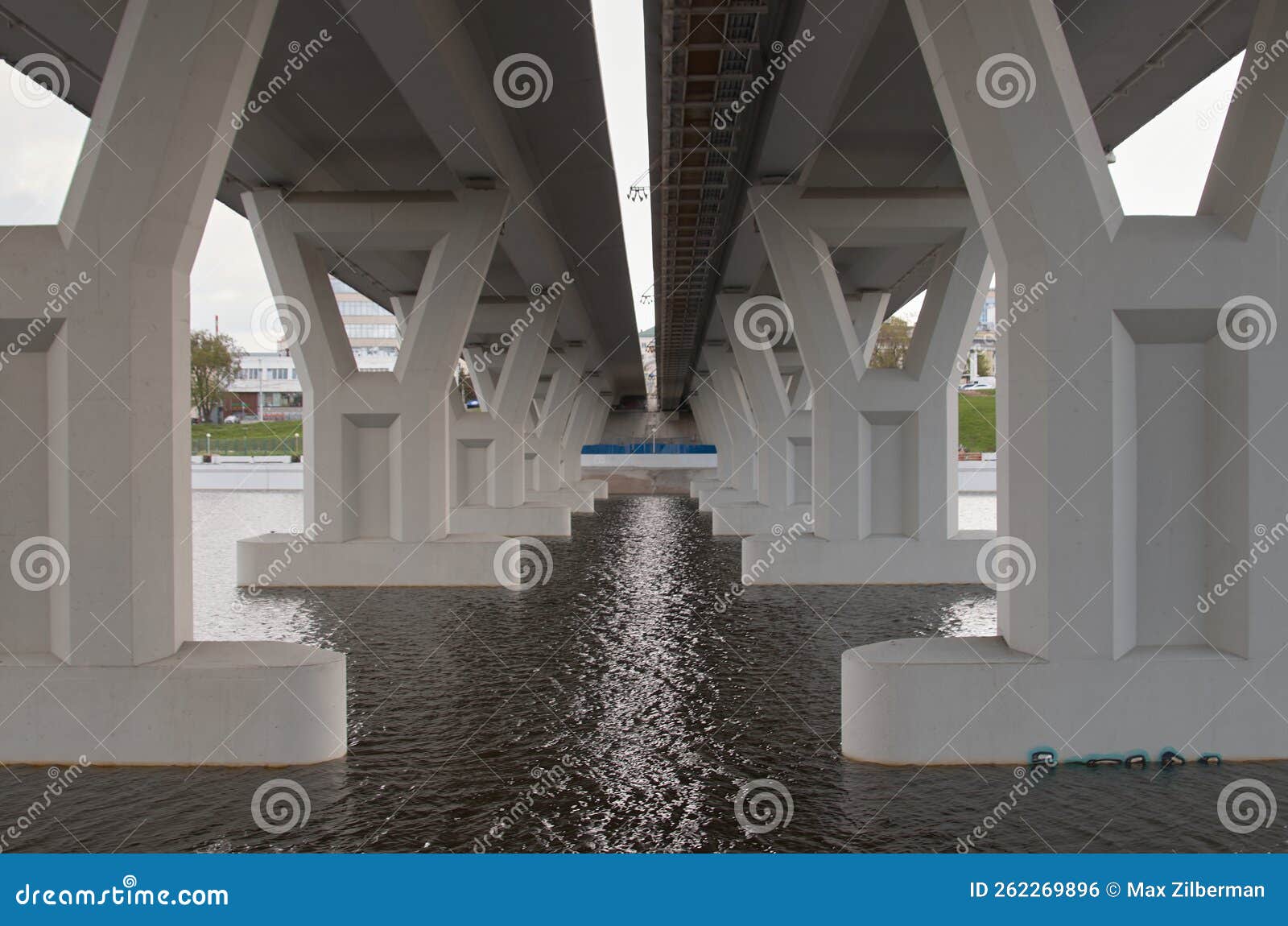 Bottom View of the Concrete Bridge Over the River Stock Photo - Image ...