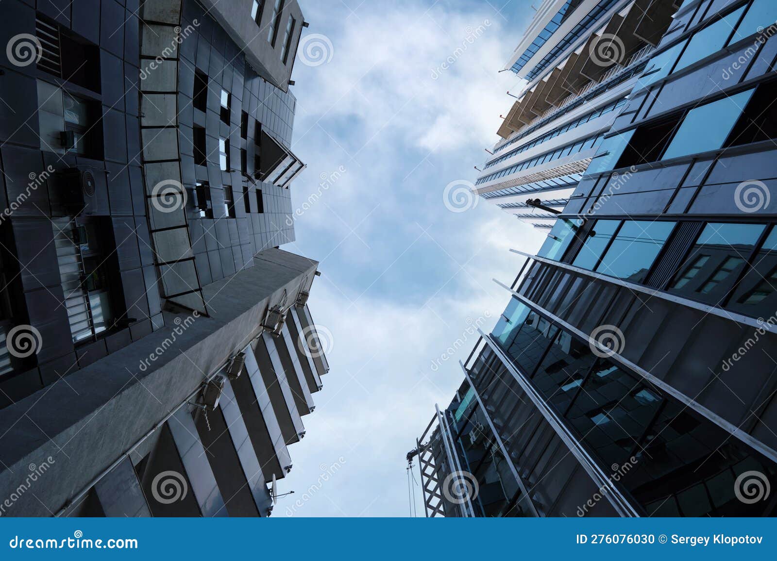 Bottom View of the Construction of a Beautiful Modern Office Skyscraper ...