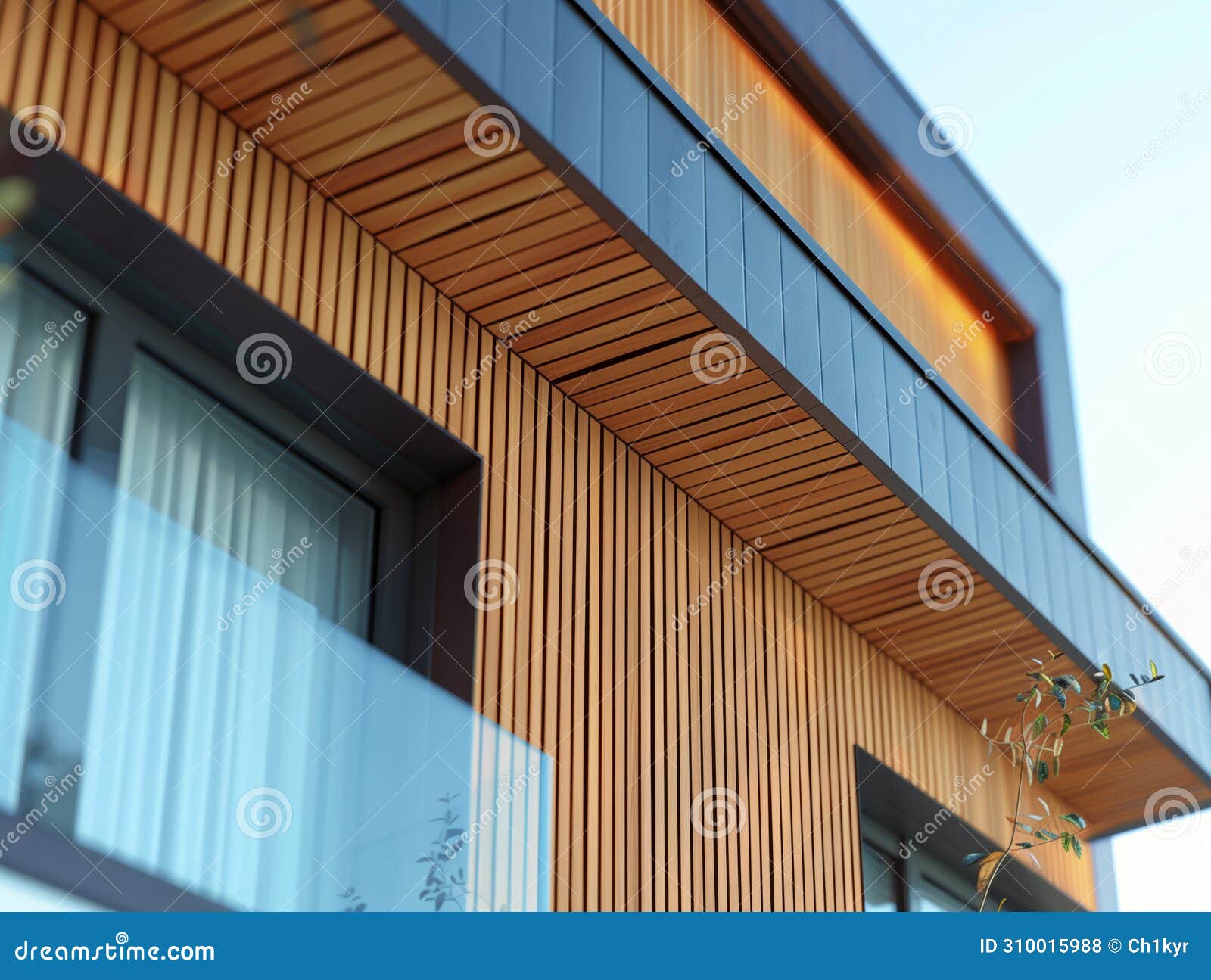 Bottom View of Structure with Wooden Elements Panoramic Windows Stock ...