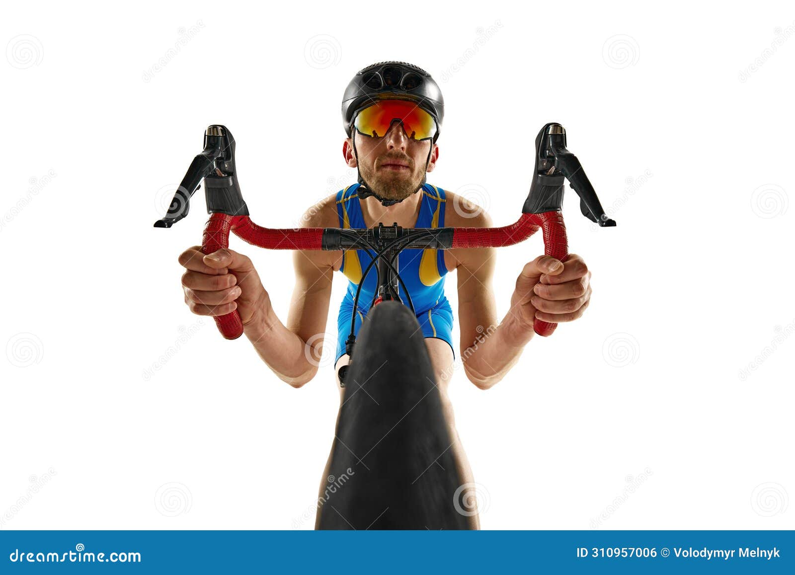 Bottom View Dynamic Image of Man, Athlete, Cyclist in Motion Riding on ...