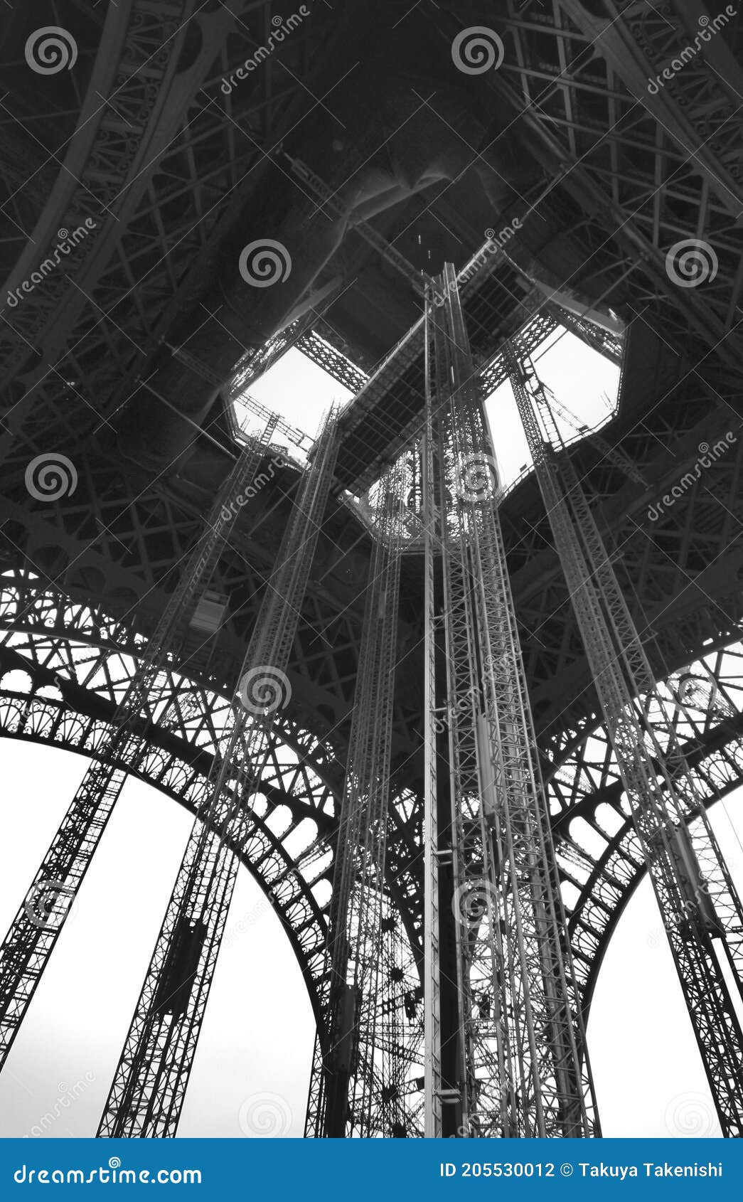 Bottom View of Eiffel Tower Under Sunlight As Monochrome Stock Photo ...