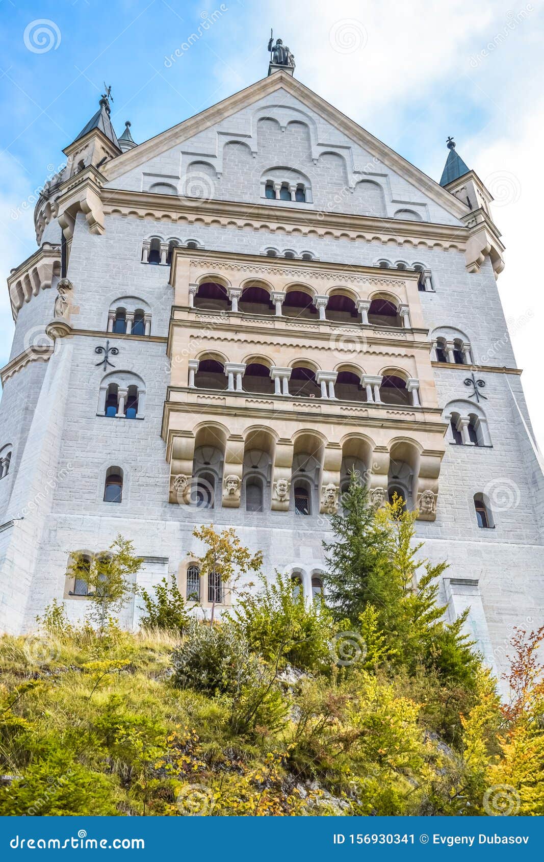 Bottom View of the Facade of the Old Castle with Balconies with Columns ...
