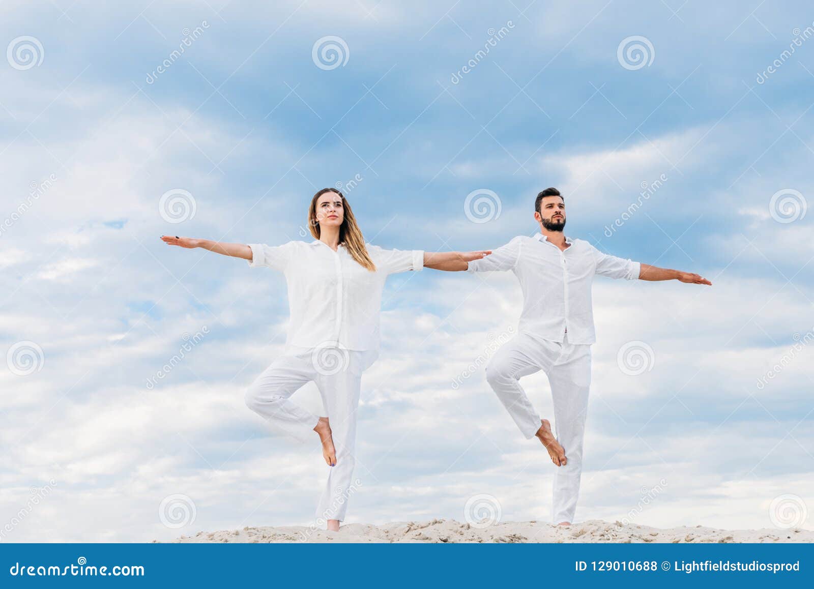 Bottom View of Fit Young Couple Practicing Yoga in Tree Pose Stock ...