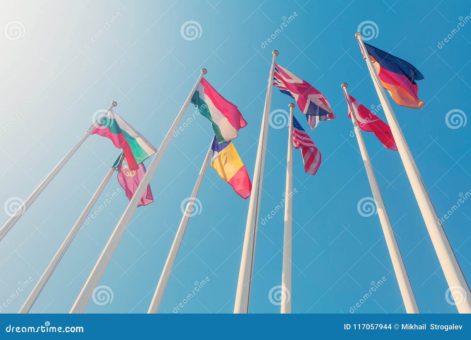 Bottom View of a Flags of Different Countries Stock Photo - Image of ...