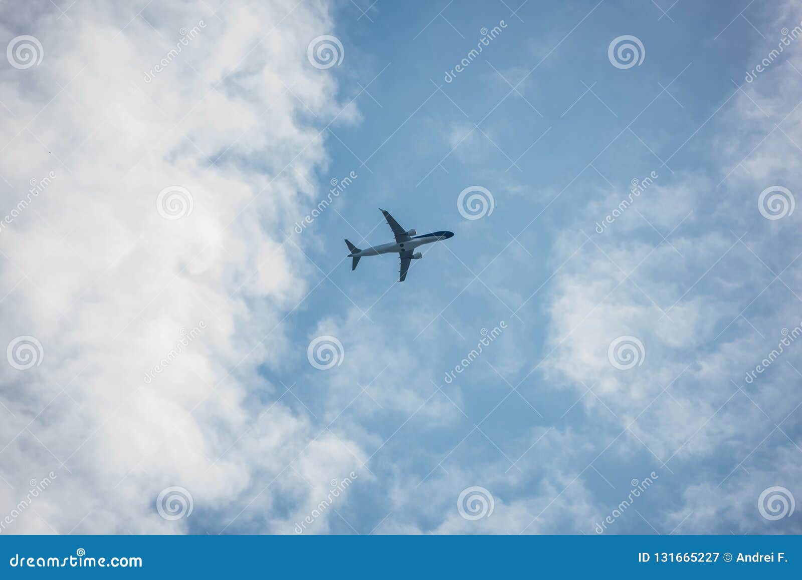 Bottom View of Flying Airplane in Sky Stock Image - Image of airplane ...