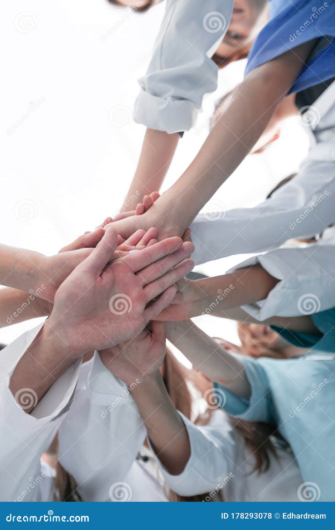Bottom View. Group of Diverse Doctors Showing Their Unity Stock Photo ... Bottom View. Group of Diverse Doctors Showing Their Unity Stock Photo ...