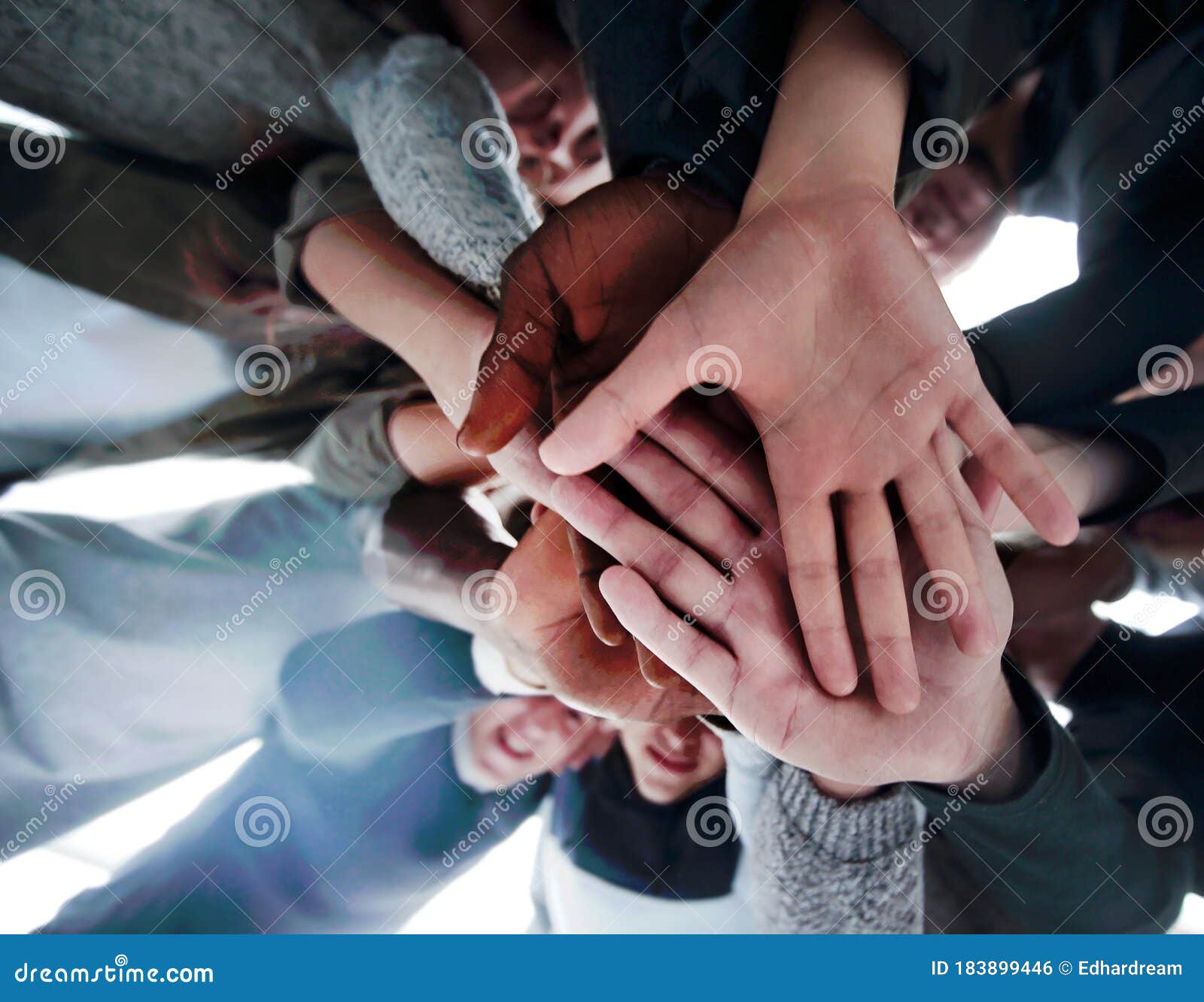 Bottom View. Group of Happy Young People Making a Tower Out of Their ...