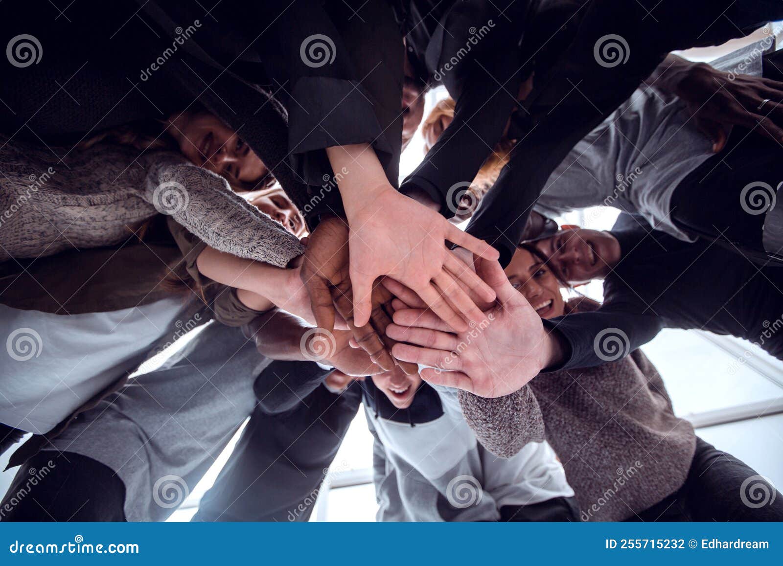 Bottom View. Group of Happy Young People Making a Tower Out of Their ...