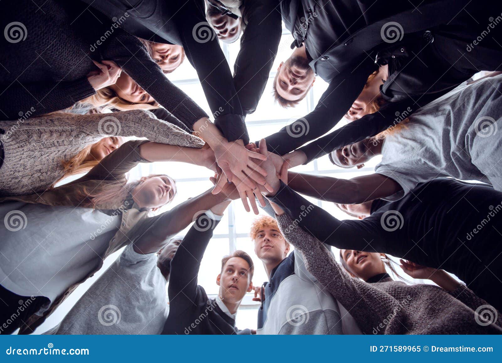 Bottom View. Group of Happy Young People Making a Tower Out of Their ...