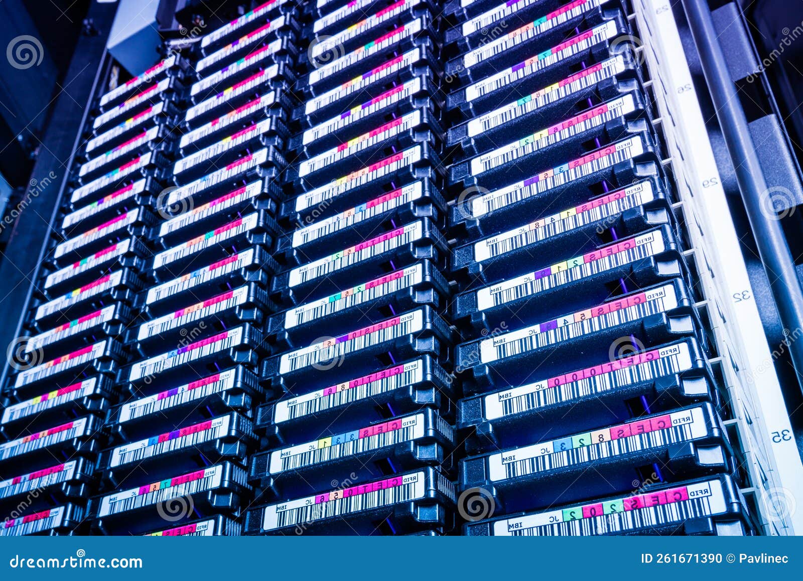 Bottom View of Hard Disk Cluster Inside a Rack - Data Storage Abstract ...