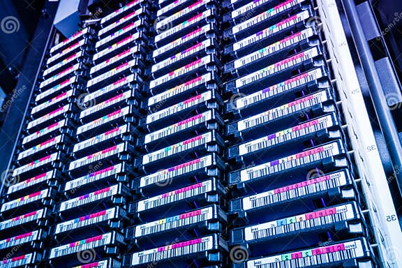 Bottom View of Hard Disk Cluster Inside a Rack - Data Storage Abstract ...