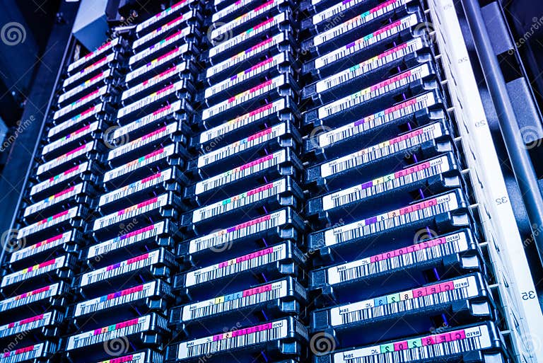 Bottom View of Hard Disk Cluster Inside a Rack - Data Storage Abstract ...