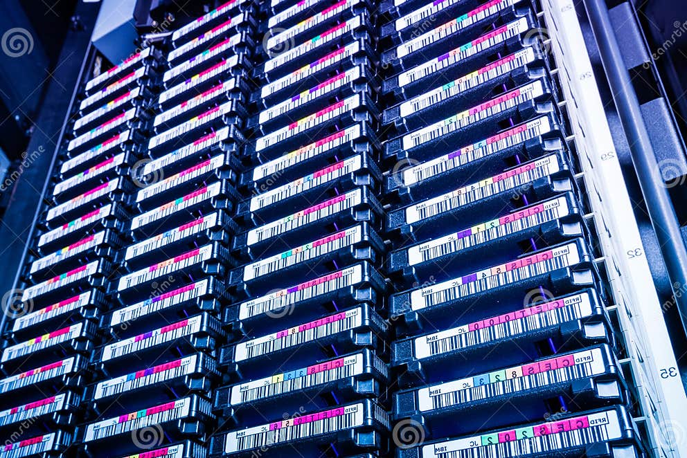 Bottom View of Hard Disk Cluster Inside a Rack - Data Storage Abstract ...