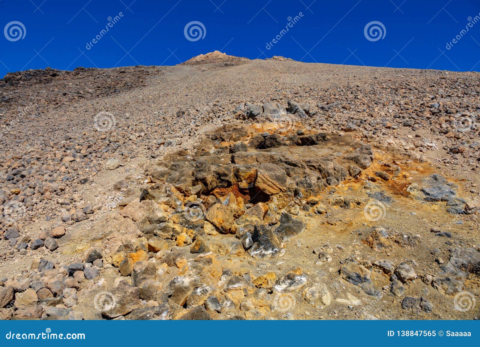 Hillside of Huge Volcano with Yellow Sulfurous Rocks Stock Image ...