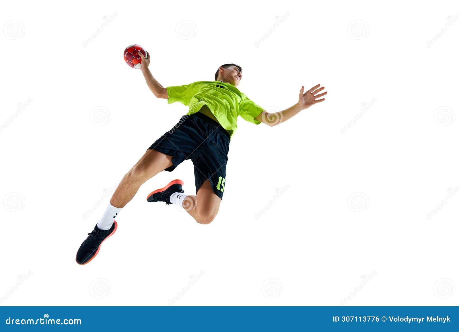 Bottom View Image of Young Guy, Handball Athlete in Motion during Game ...