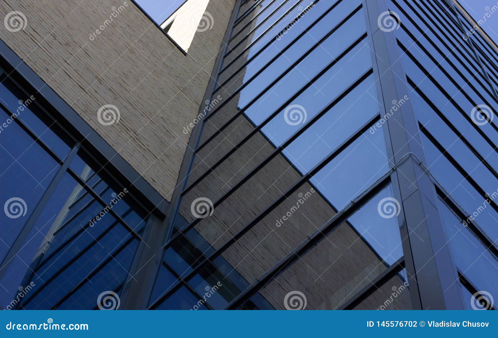 Bottom View on Modern Building with Glass Windows Stock Photo - Image ...