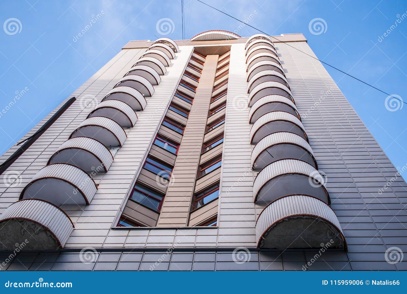 Bottom View of Modern Building with Original Semicircular Balconies and ...