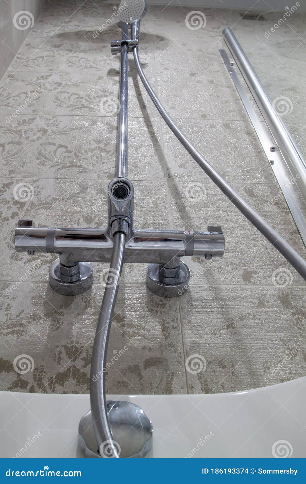 Bottom View of the Modern Chrome Shower Stand in the Bathroom Stock ...