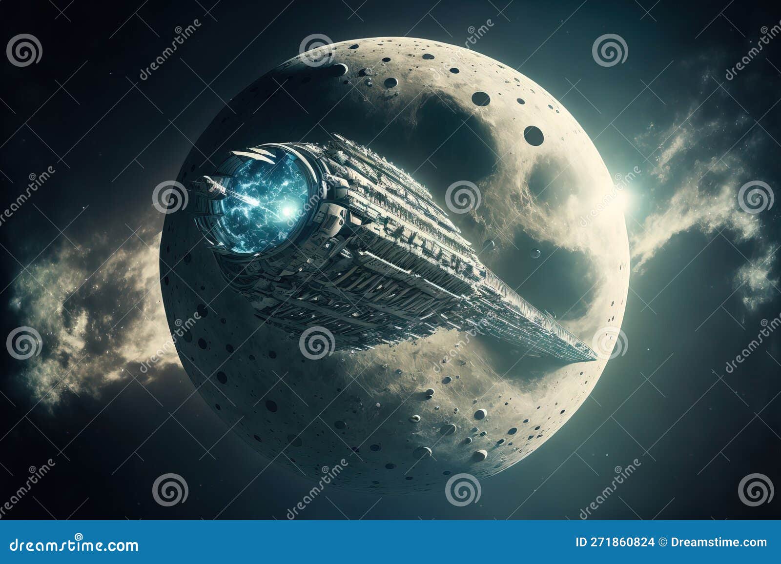 On the Bottom View of the Moon, a Master Spaceship is Passing Past ...