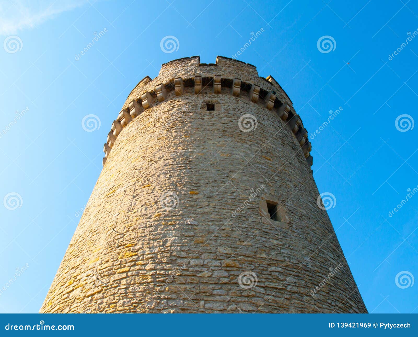 Bottom View of Old Medieval Stone Rounded Castle Tower Stock Image ...