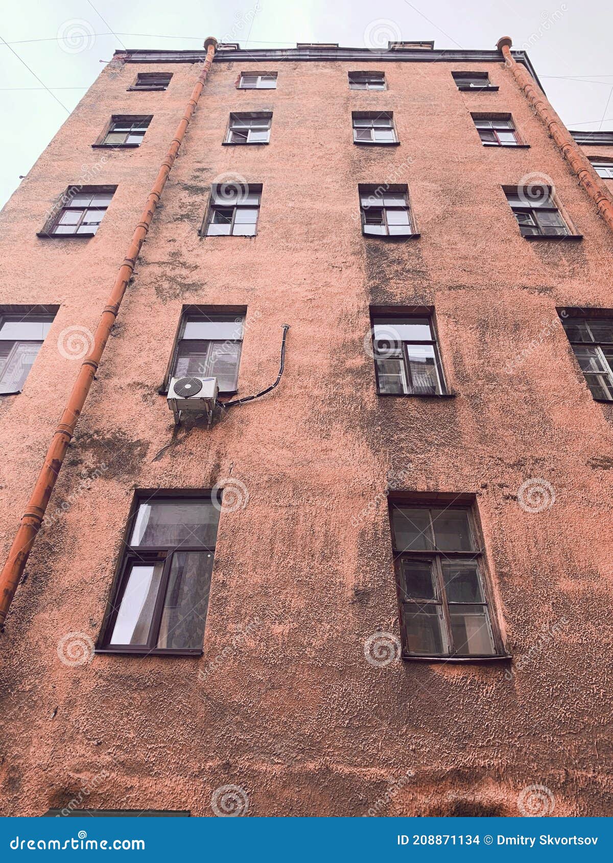 Bottom View of the Outer Wall of the House with Lights Stock Photo ...