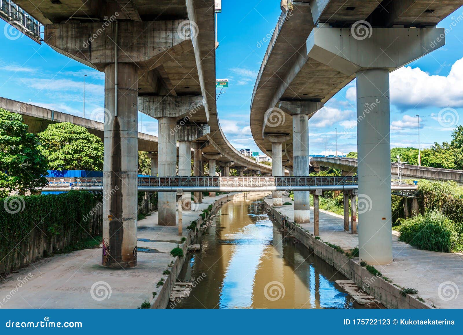 Bottom View Overhead Railway in a Modern City. Urban Architecture ...