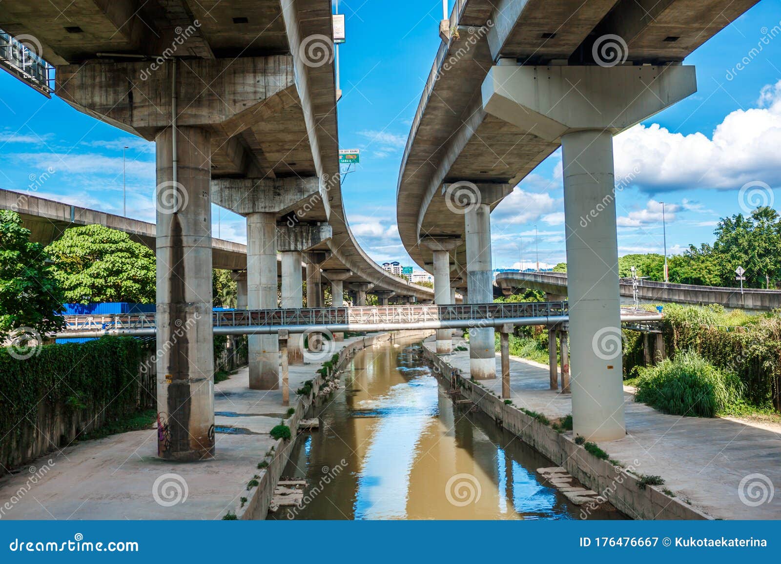 Bottom View Overhead Railway in a Modern City. Urban Architecture Stock ...