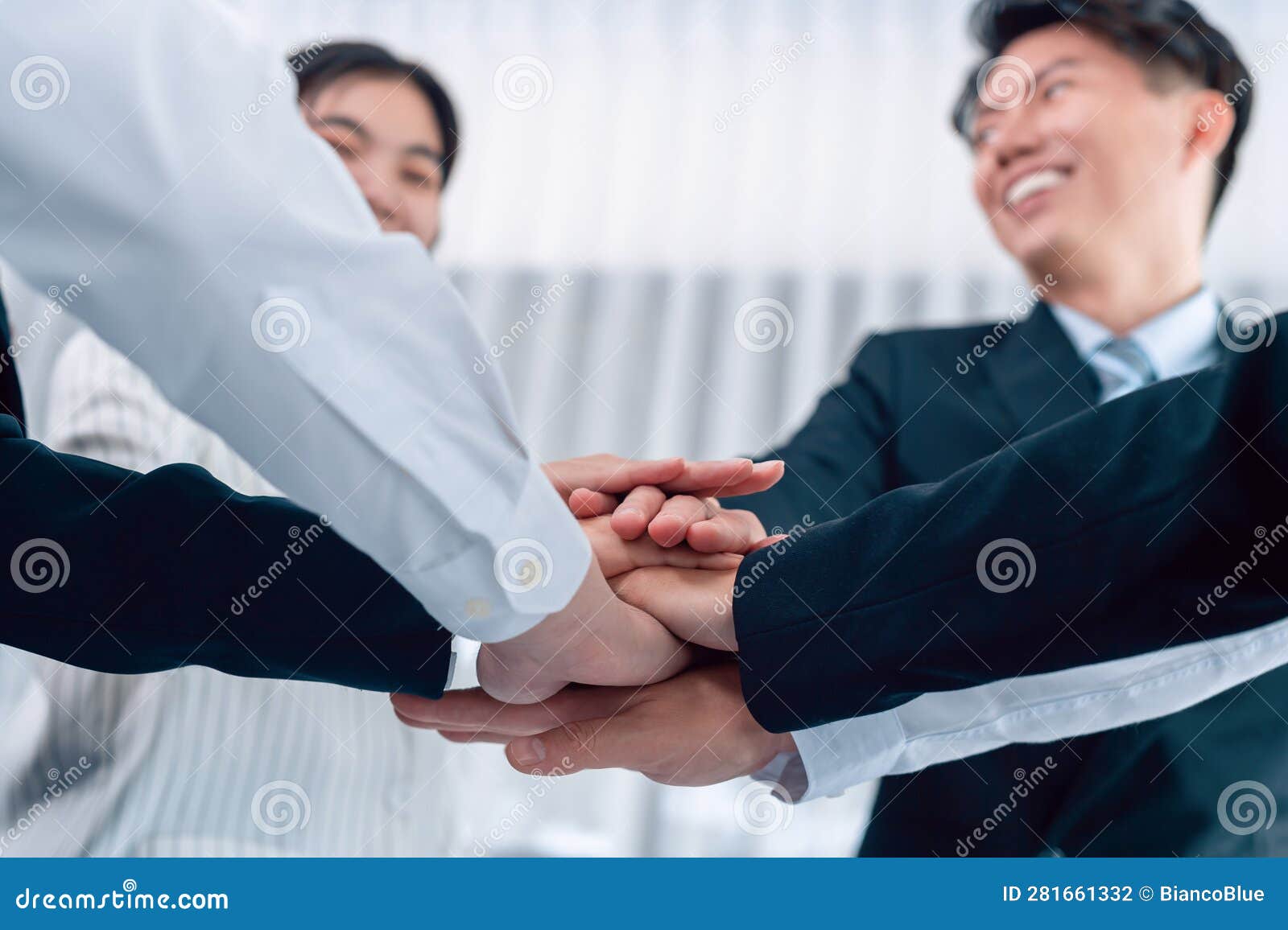 Bottom View Partial Hand Join Stack As Symbol of Harmony in Office ...