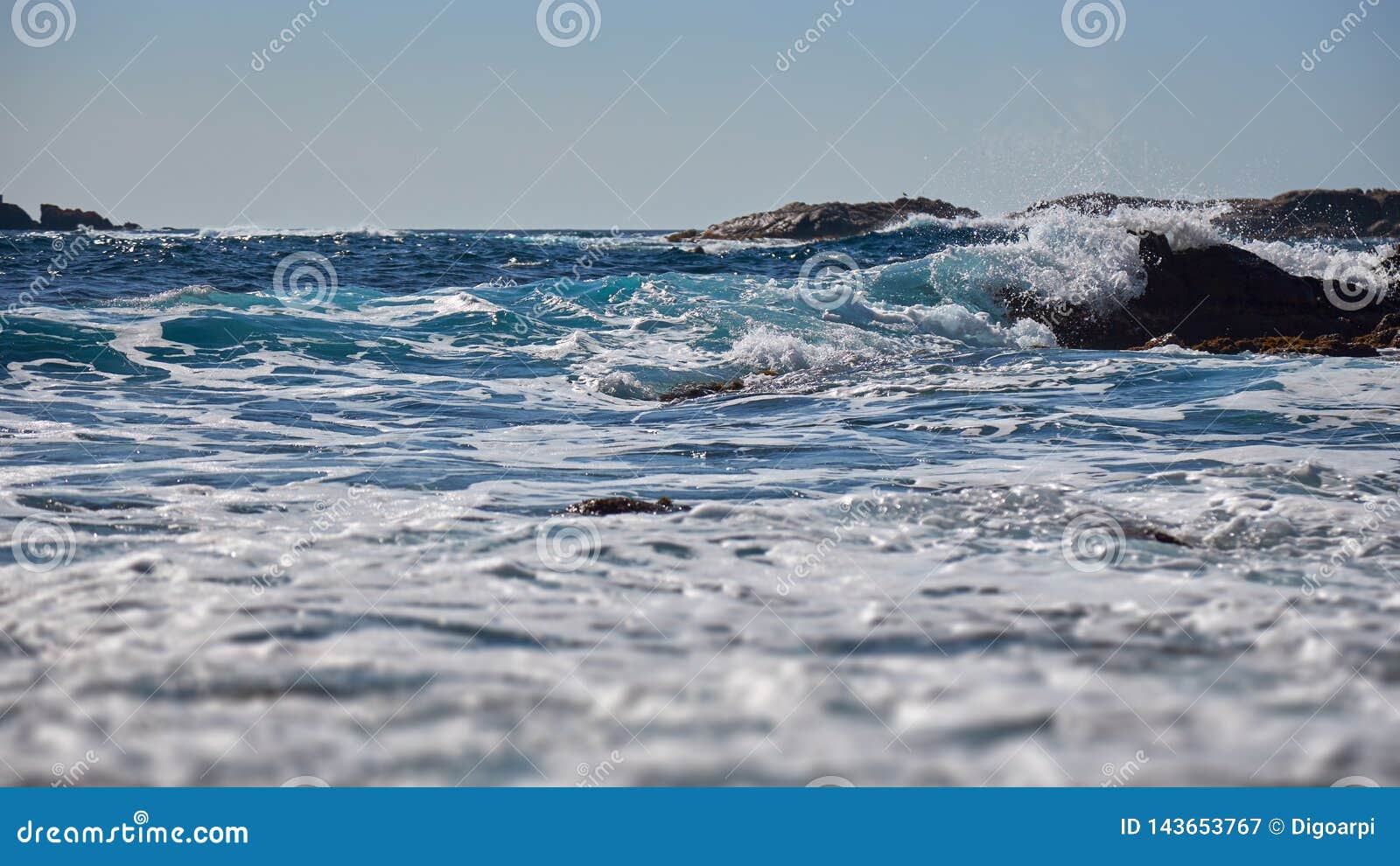 Bottom View of Sea Waves in Costa Brava of Spain with Rock Stock Image ...