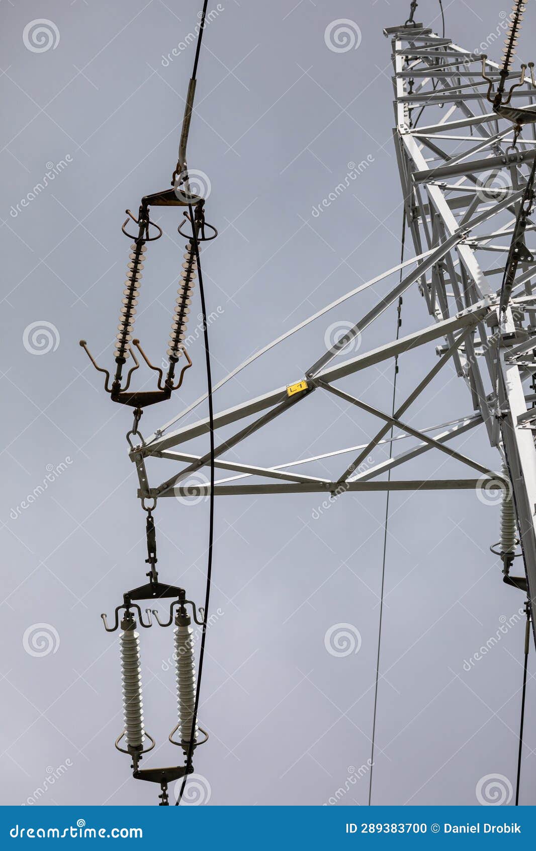 Bottom View of a Section of a High-voltage Overhead Line Pole. Stock ...