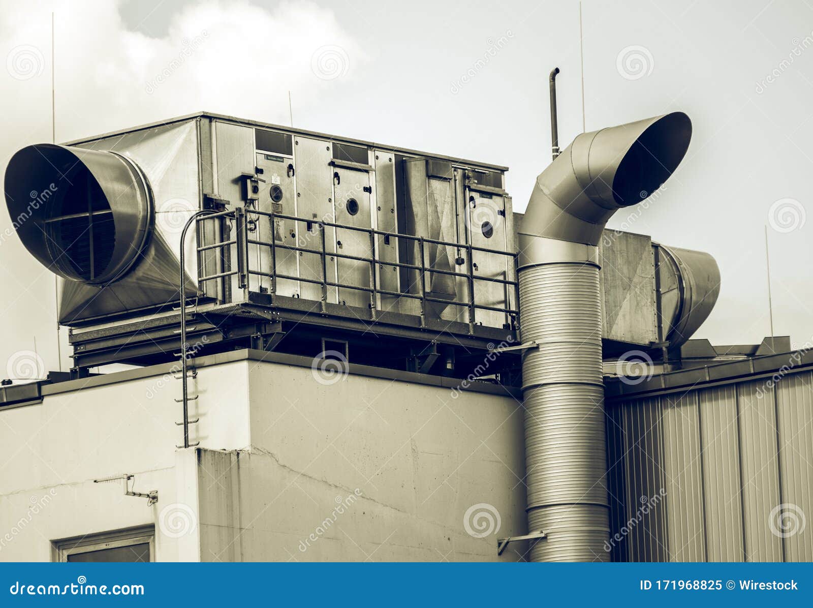 Bottom View Shot of a Ventilation System with a Cloudy Sky on the ...