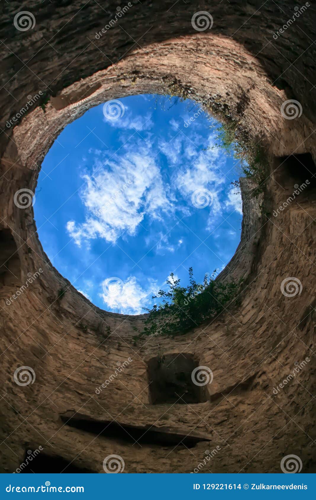 Bottom View of the Sky Inside the Tower Stock Photo - Image of ruin ...