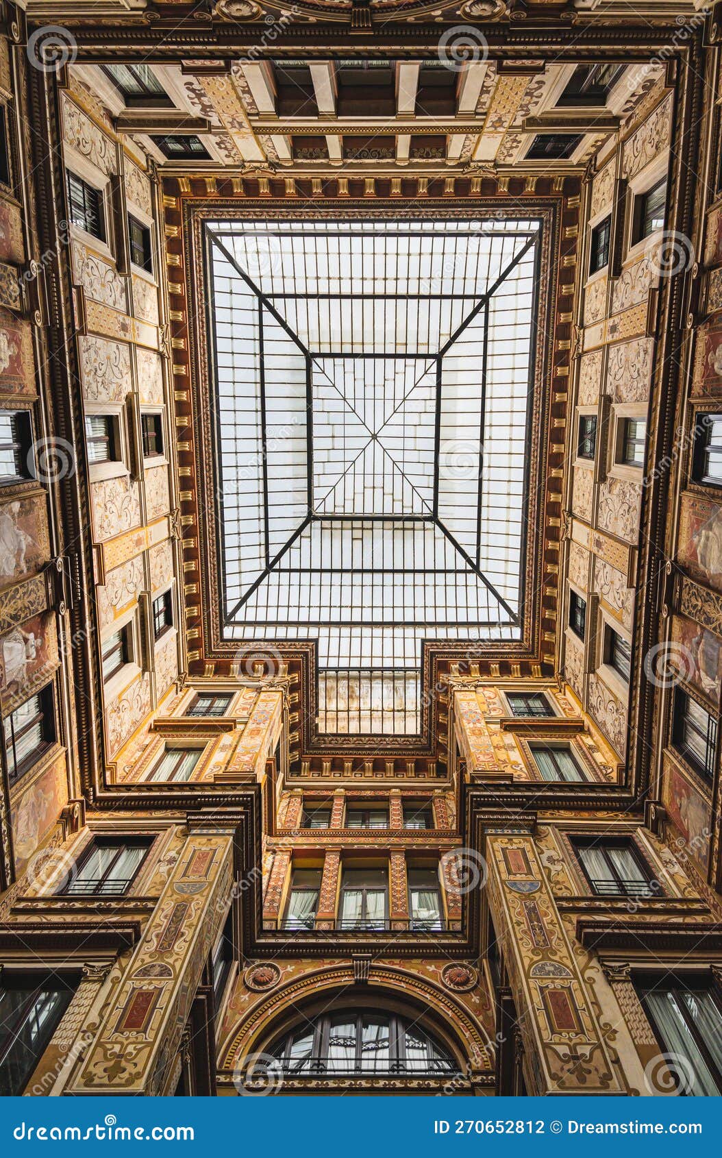 Bottom View of a Square-shaped Glass Dome Inside a Roman Courtyard ...