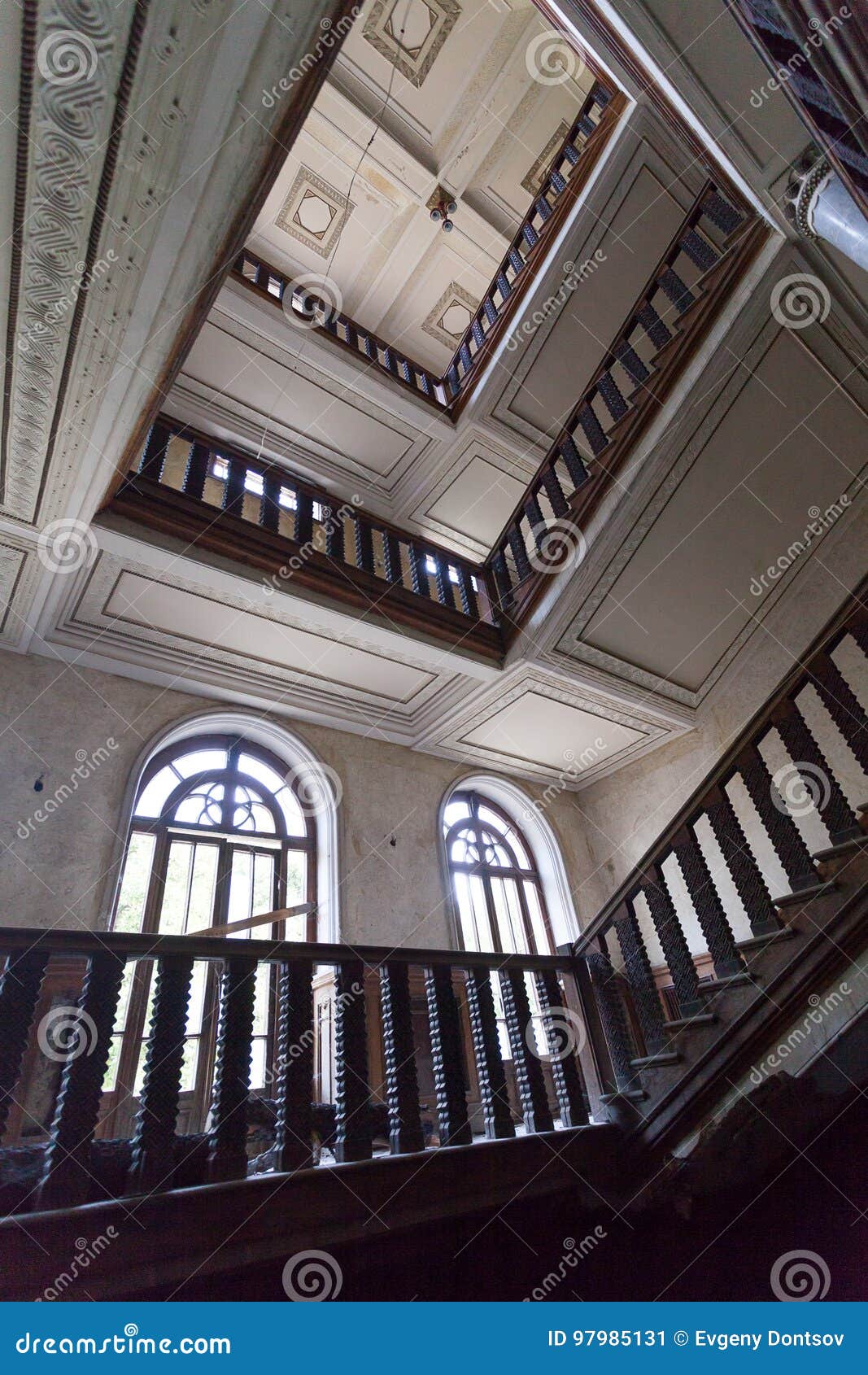 Bottom View of the Square Staircase Perspective Stock Image - Image of ...