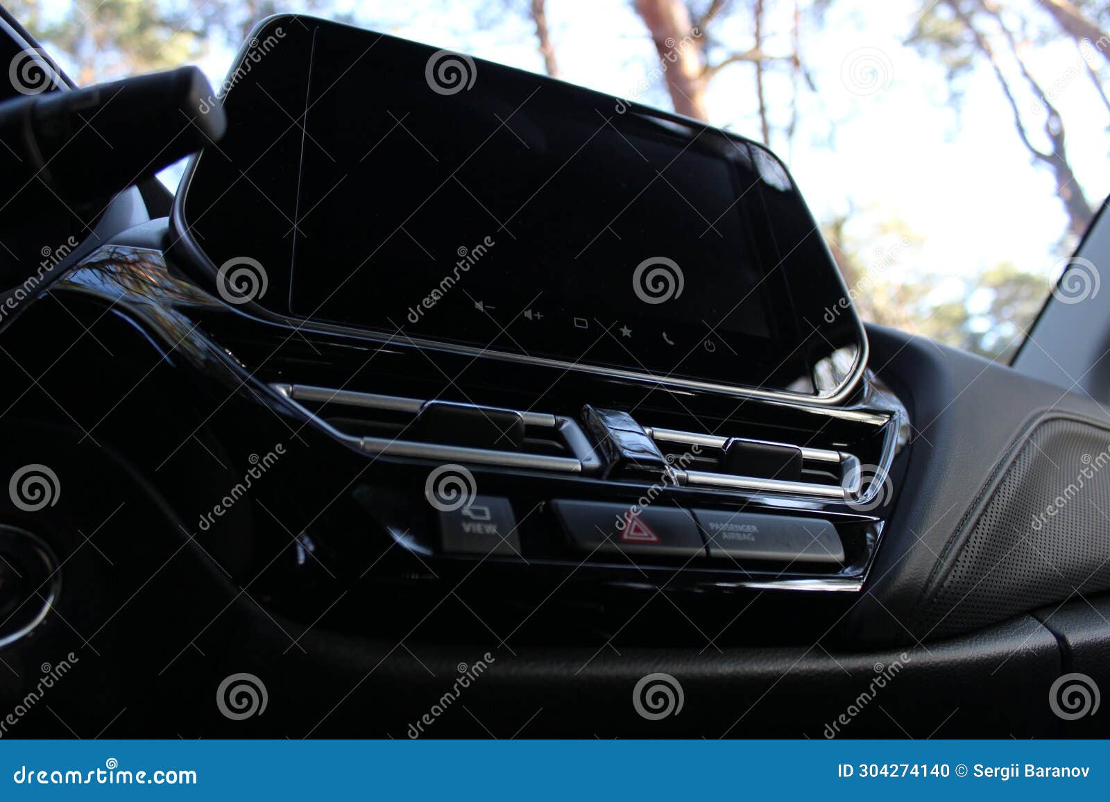 Bottom View of Switched Off Touch Screen Display in Car Interior Stock ...