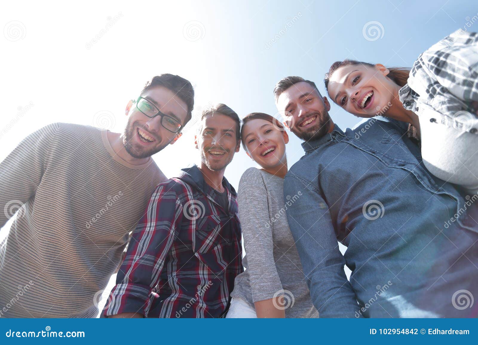 Bottom View.team of Friends Looking at the Camera Stock Photo - Image ...