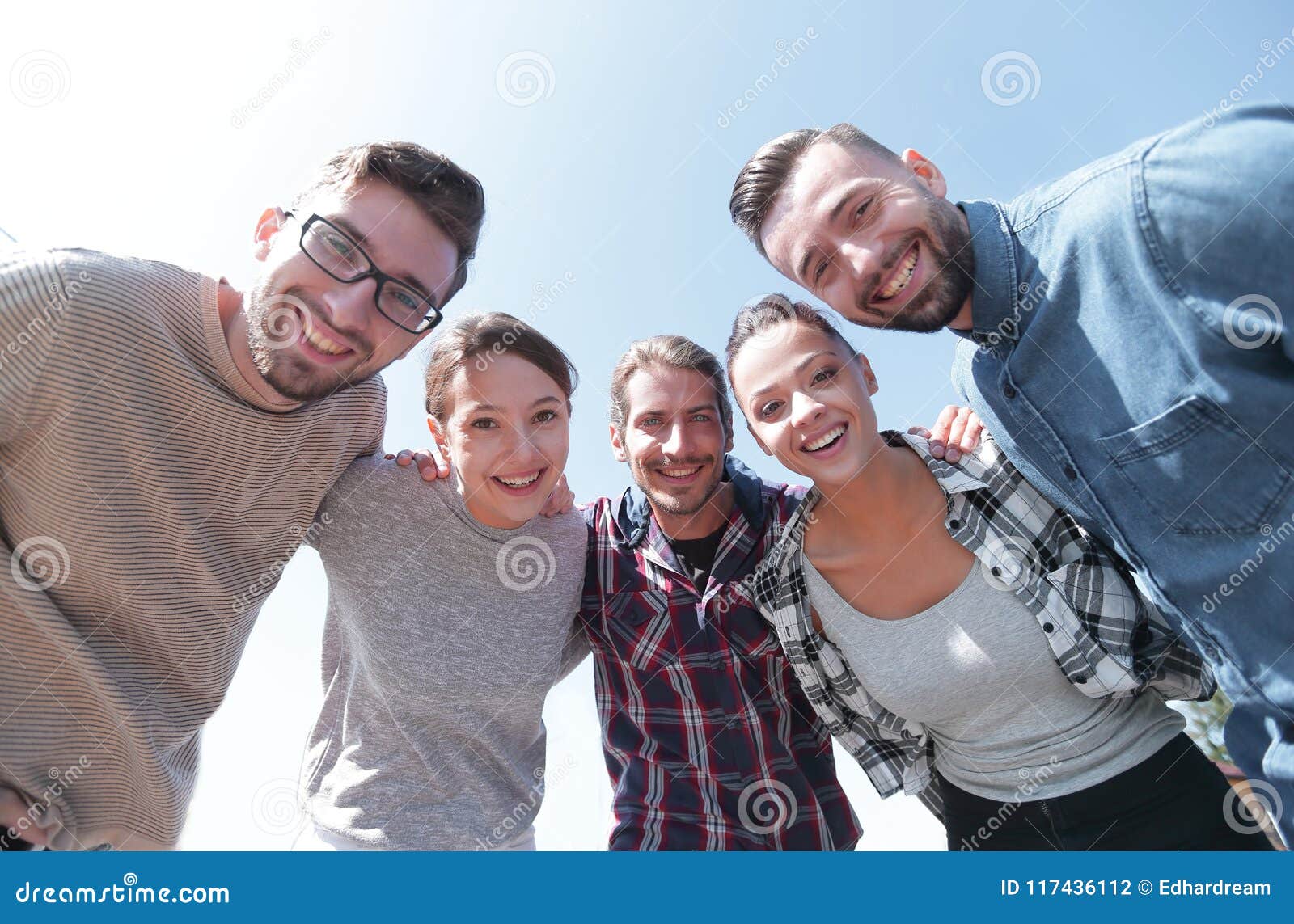 Bottom View.team of Friends Looking at the Camera Stock Photo - Image ...