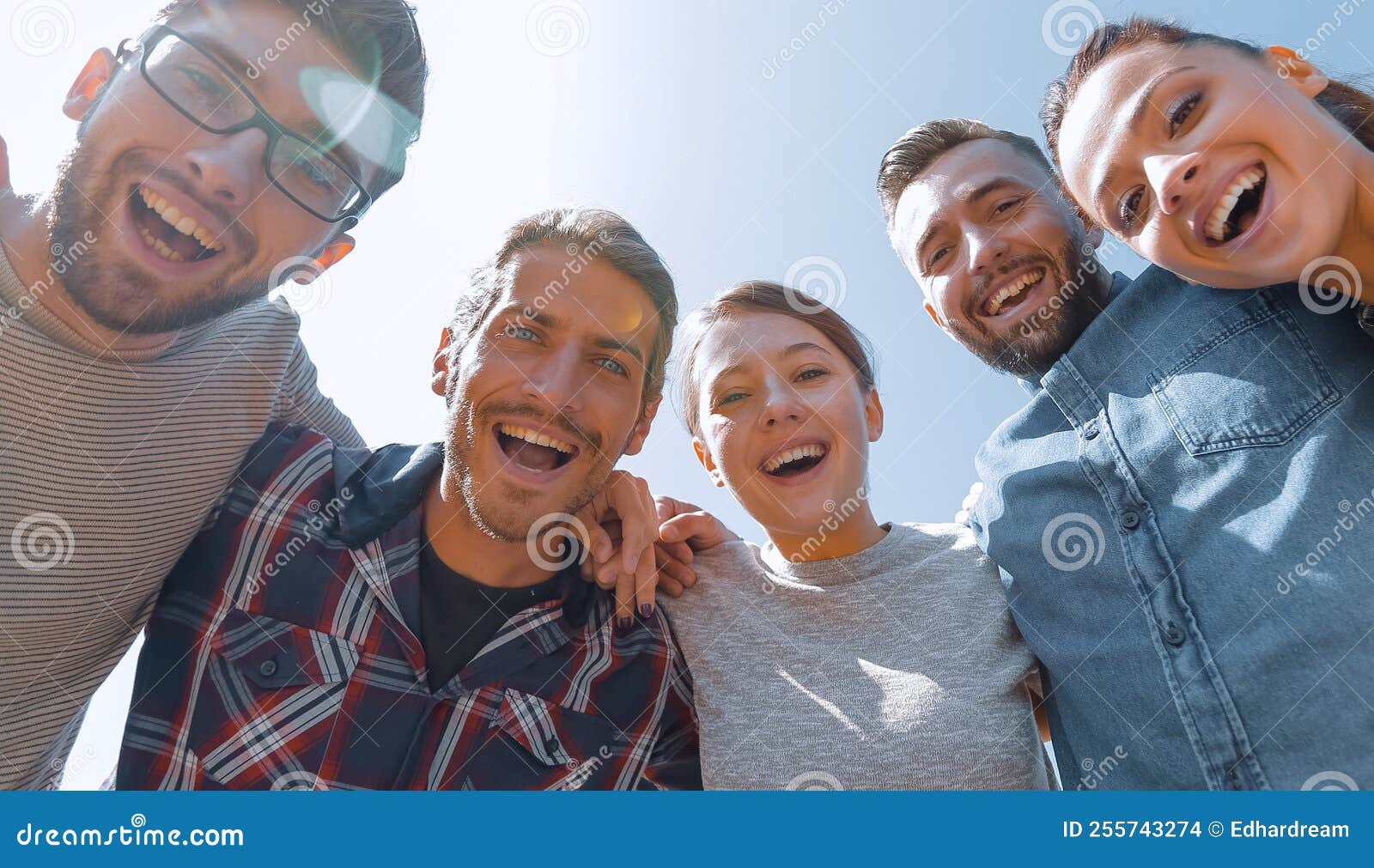Bottom View.team of Friends Looking at the Camera Stock Photo - Image ...