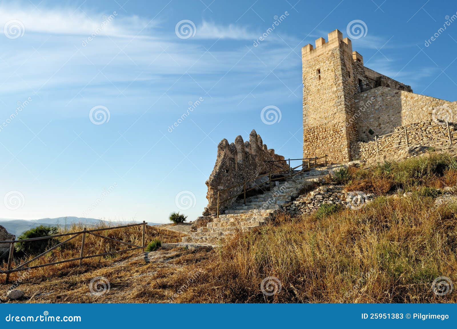 Bottom View To the Old Castle and Mountains. Stock Image - Image of ...