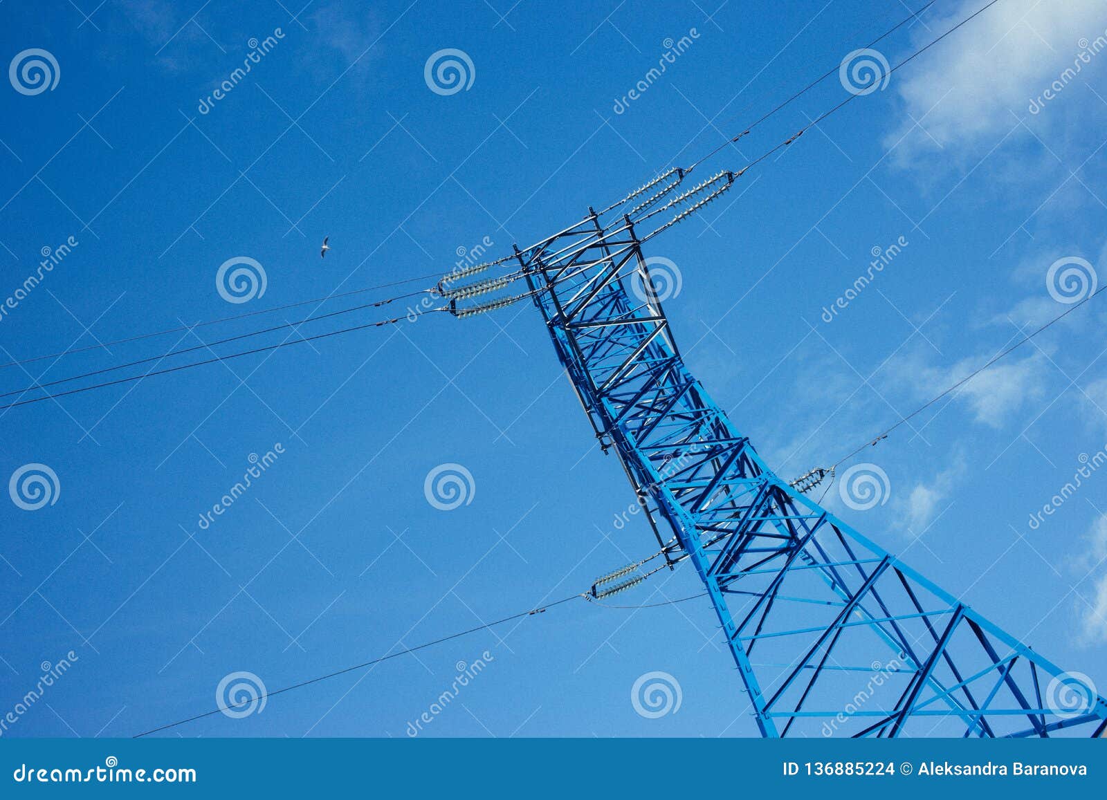 Bottom View of the Tower of Power Grids on Blue Sky Background, High ...
