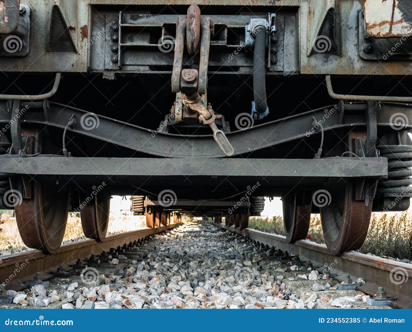 Bottom View of a Train Carriages Forming a Leak from the Axles and ...