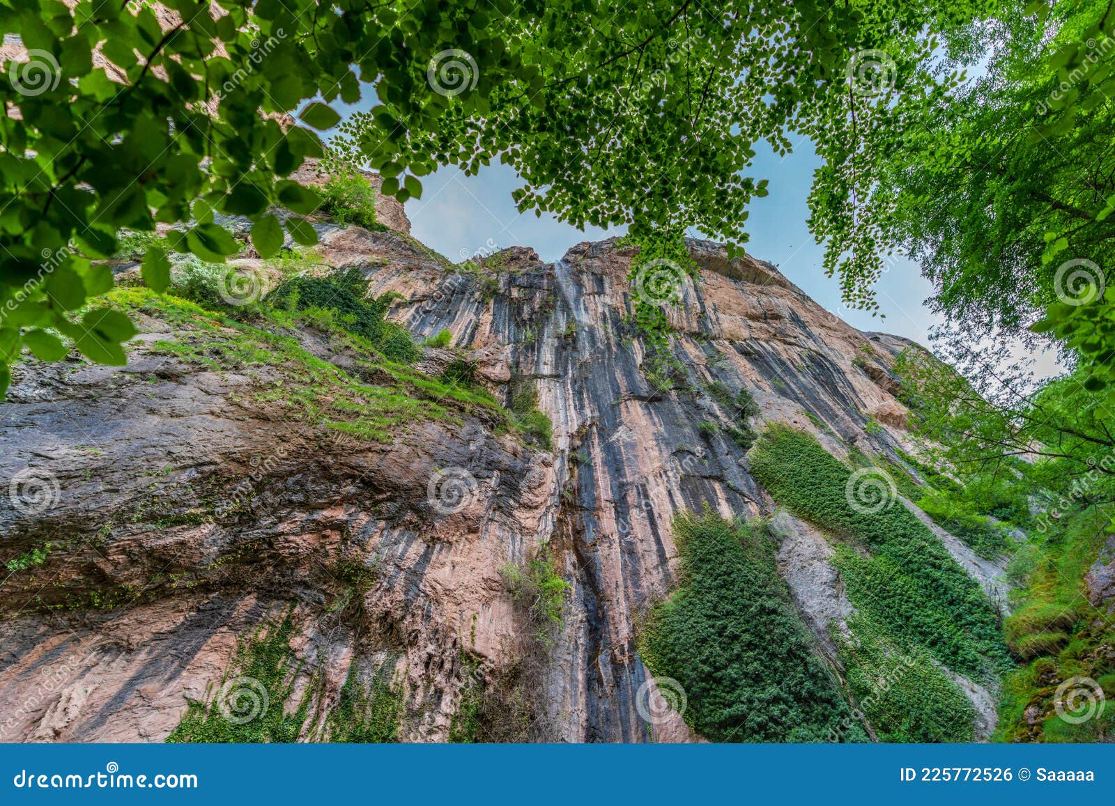 Bottom View of Waterfall on Huge Wall Stock Photo - Image of rocks ...