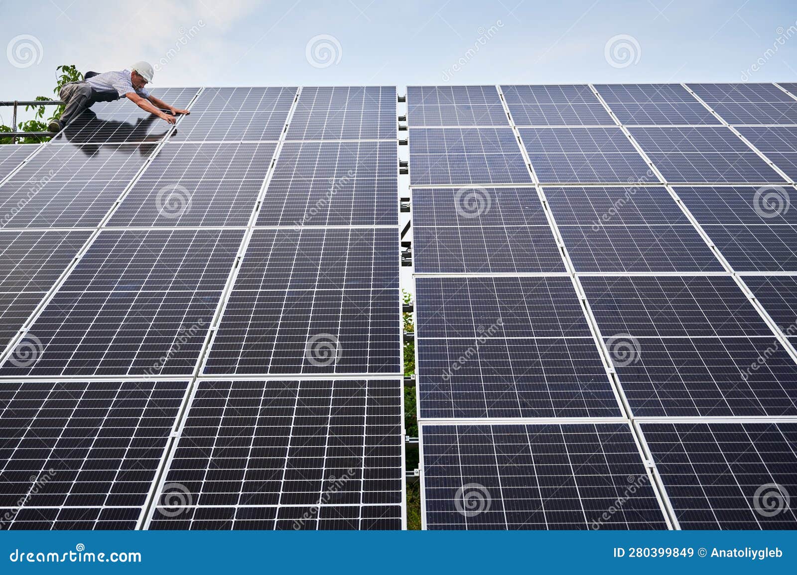 Bottom View of Workers Installing Solar Panels Stock Image - Image of ...