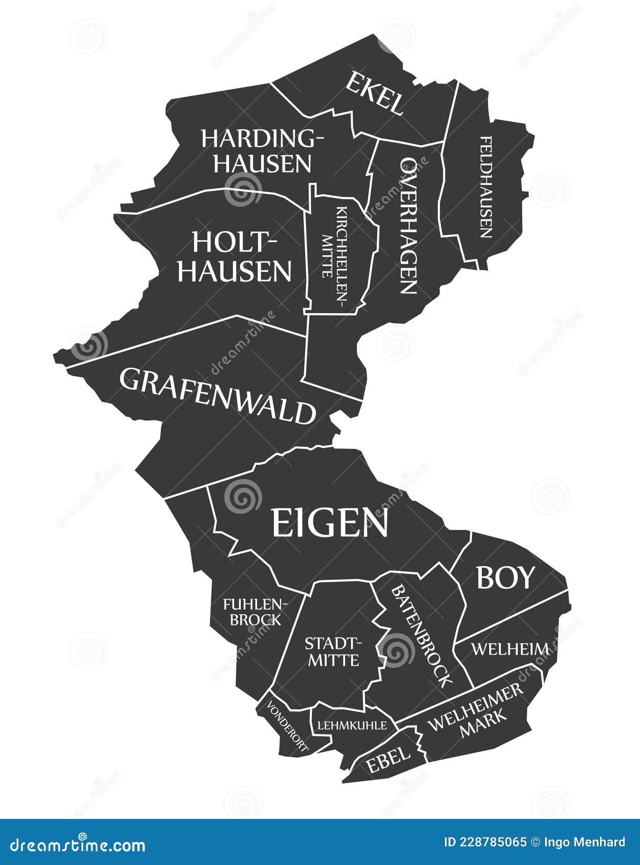 Bottrop City Map Germany DE Labelled Black Illustration Stock Vector ...