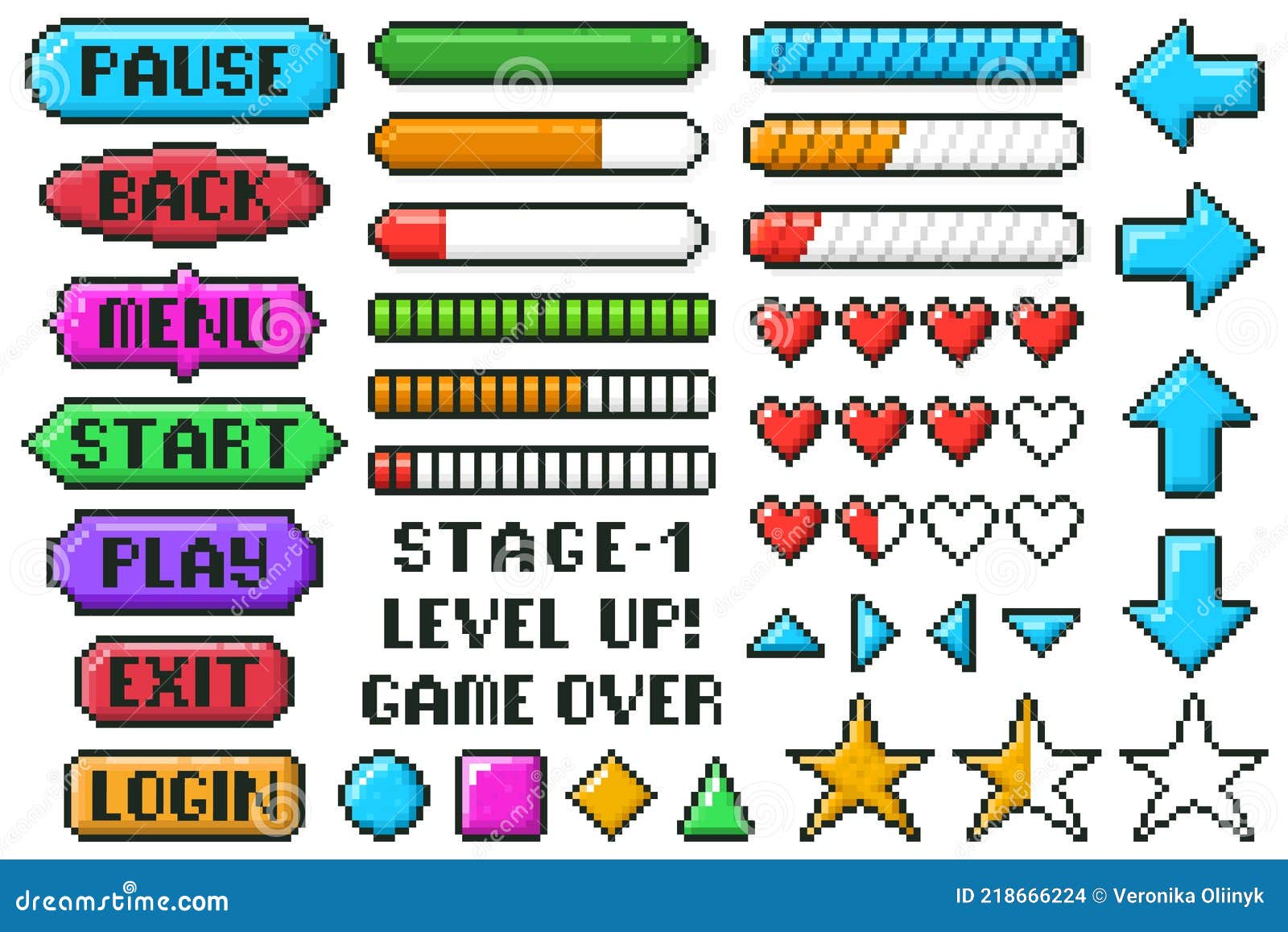 Botões De Menu De Jogo De Píxeis. Setas Do Controlador Ui De 8 Bits Nível E Menu Barras Ativas ...