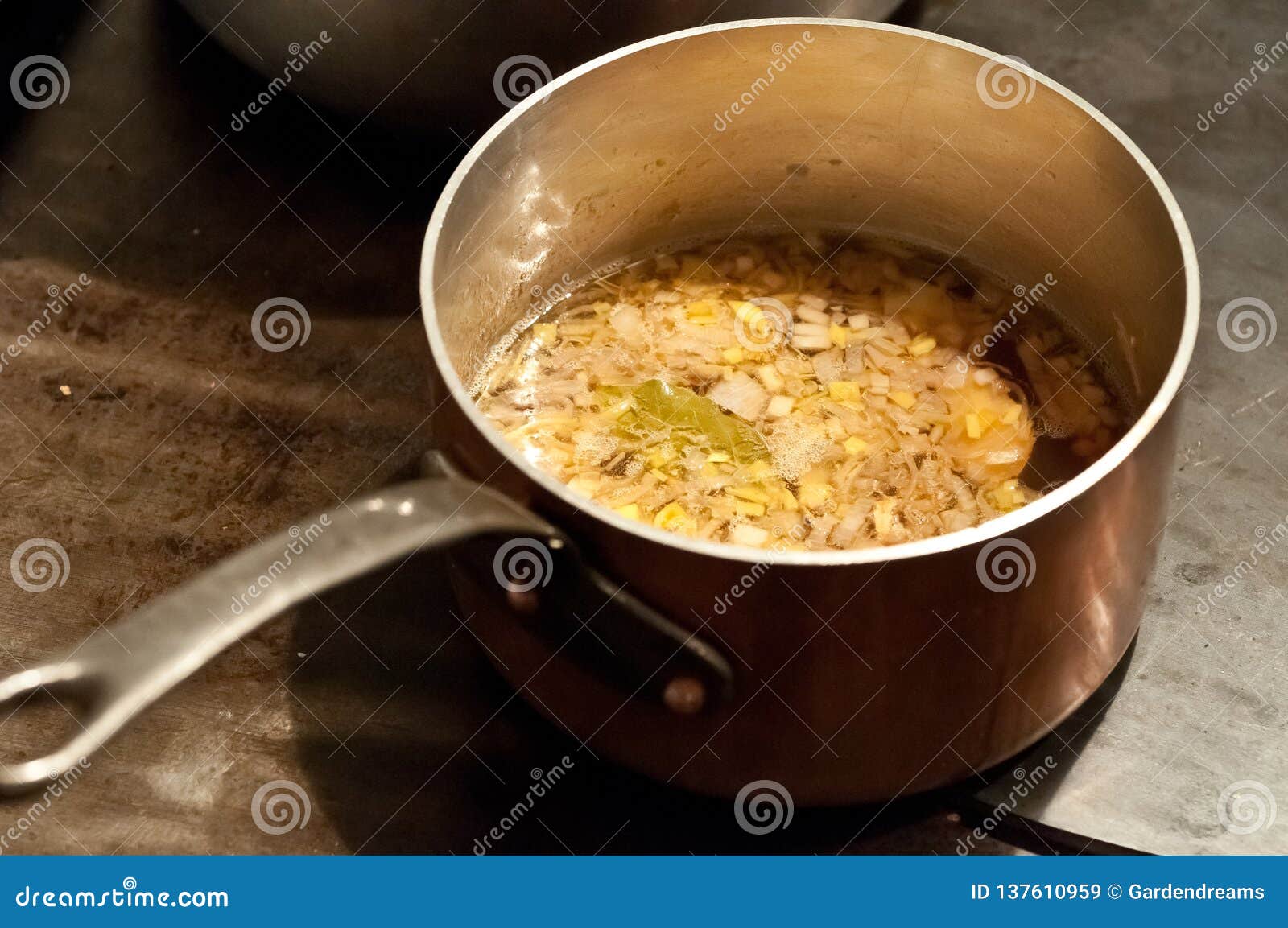 Soup Cooking in Copper Pan on Range Stock Image - Image of range ...