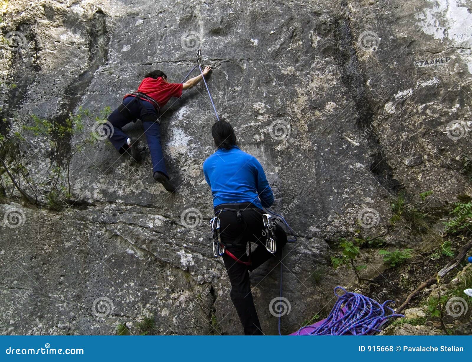 Boulder Climbing is Team Work. Stock Photo - Image of cooperation ...